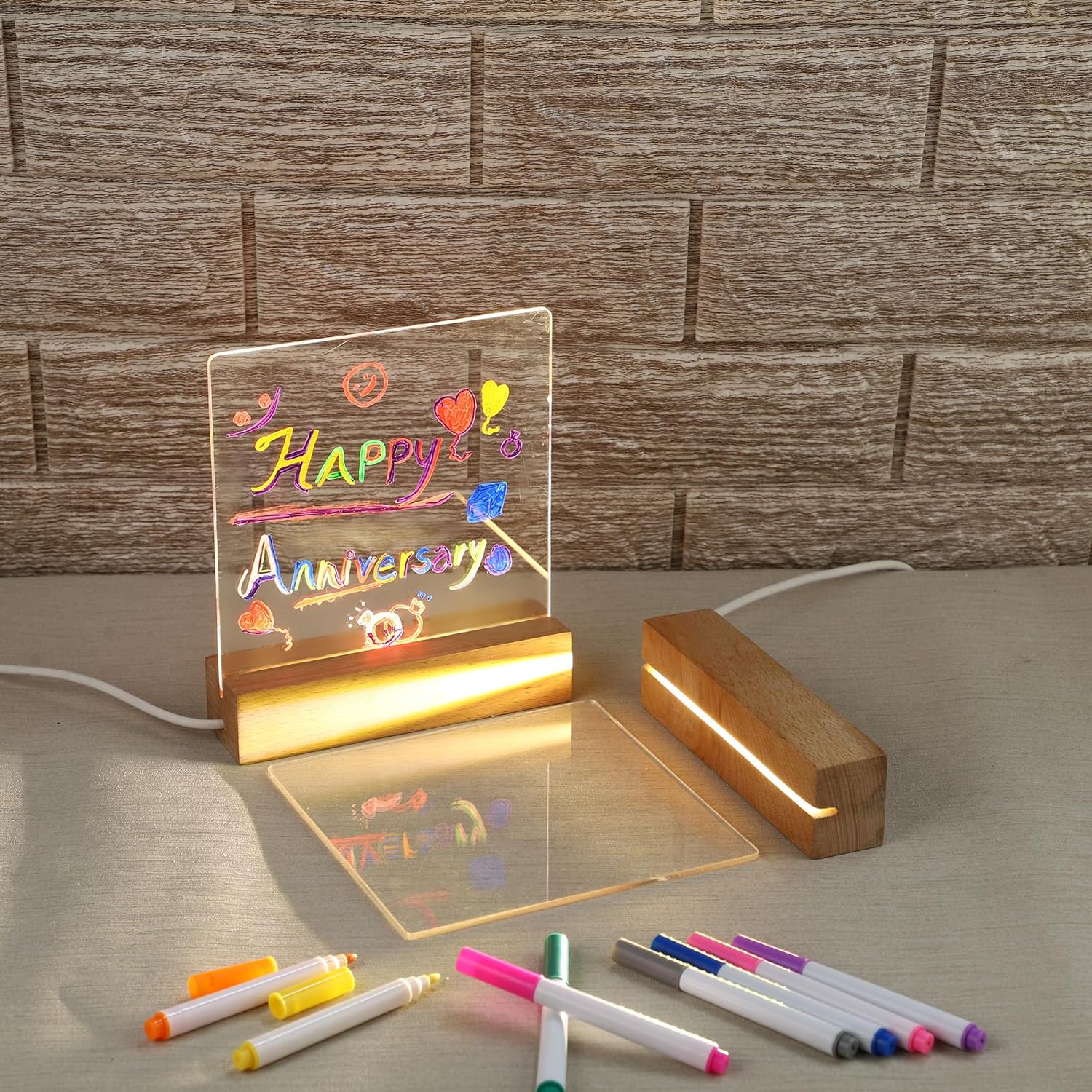 Luminious Acrylic Writing DIY Board with 12Pen LED Night Light Message ...